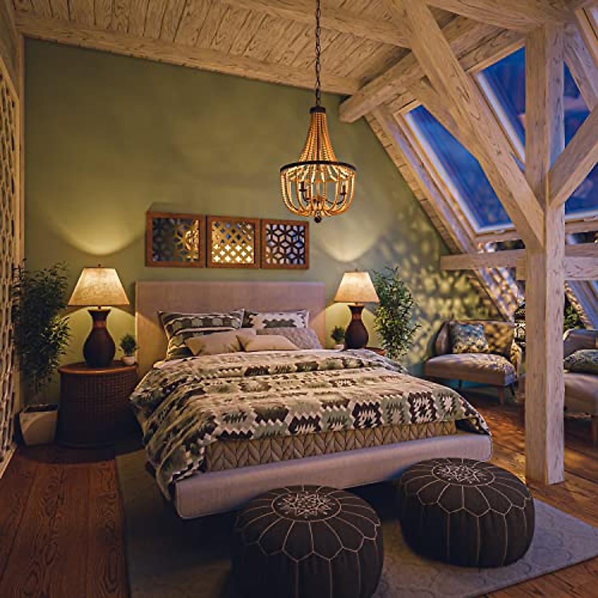 Kenroy Home Regas 3 Lt Wood Bead Chandeliers, Medium, Golden Bronze