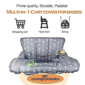RHYDEER Shopping cart Cover for Baby high Chair Cover, roll in and go, Universal fit, Grey Arrow