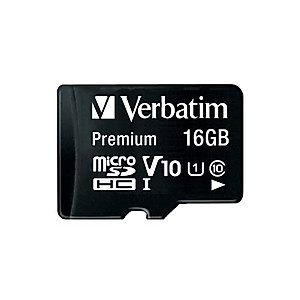 Verbatim 16GB Premium microSDHC Memory Card with Adapter, UHS-I V10 U1 Class 10, Black (44082)