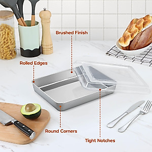 Onader 10⅜ x 8⅛ x 2 Inch Baking Pan with Lid 2 Pack Stainless Steel Lasagna Rectangular Cake Pan