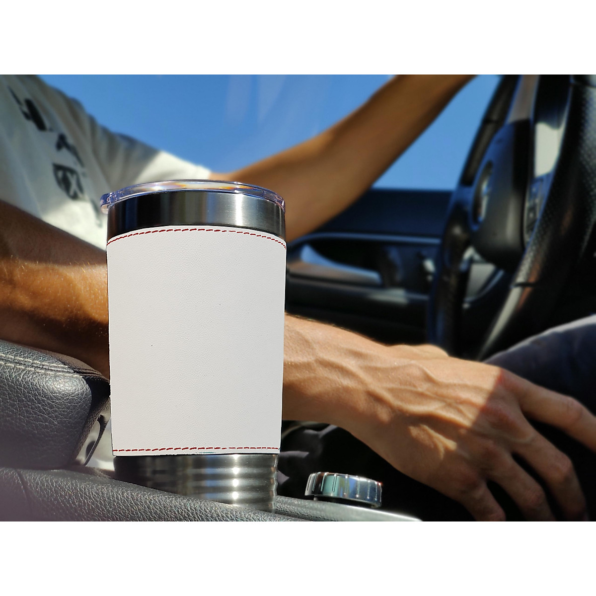 LaserGram 20oz Vacuum Insulated Tumbler Mug, Royal Flush Poker Cards, Personalized Engraving Included (Faux Leather, Baseball Style)