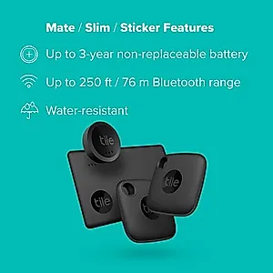 Tile Mate Essentials (2022) 4-Pack (2 Mate, 1 Slim, 1 Stickers)- Bluetooth Tracker & Item Locators for Keys, Wallets, Remotes & More; Easily Find All Your Things.
