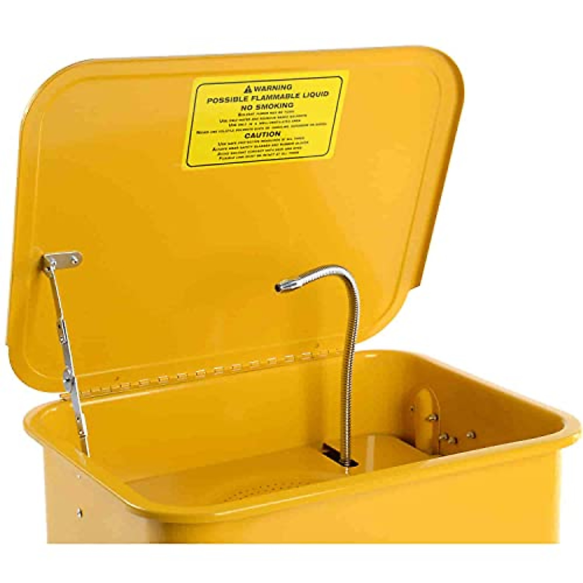 JEGS 5-Gallon Portable Parts Washer - 3.5 Gallon Parts Washer Solvent Capacity - 3.96 Gallon Per Minute Max Parts Washer Pump Output - Heavy Duty Steel - Powder Coated Yellow with JEGS Logo