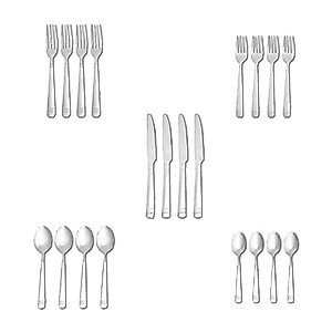 Amazon Basics 20-Piece Stainless Steel Bistro Flatware Set, Service for 4, Silver