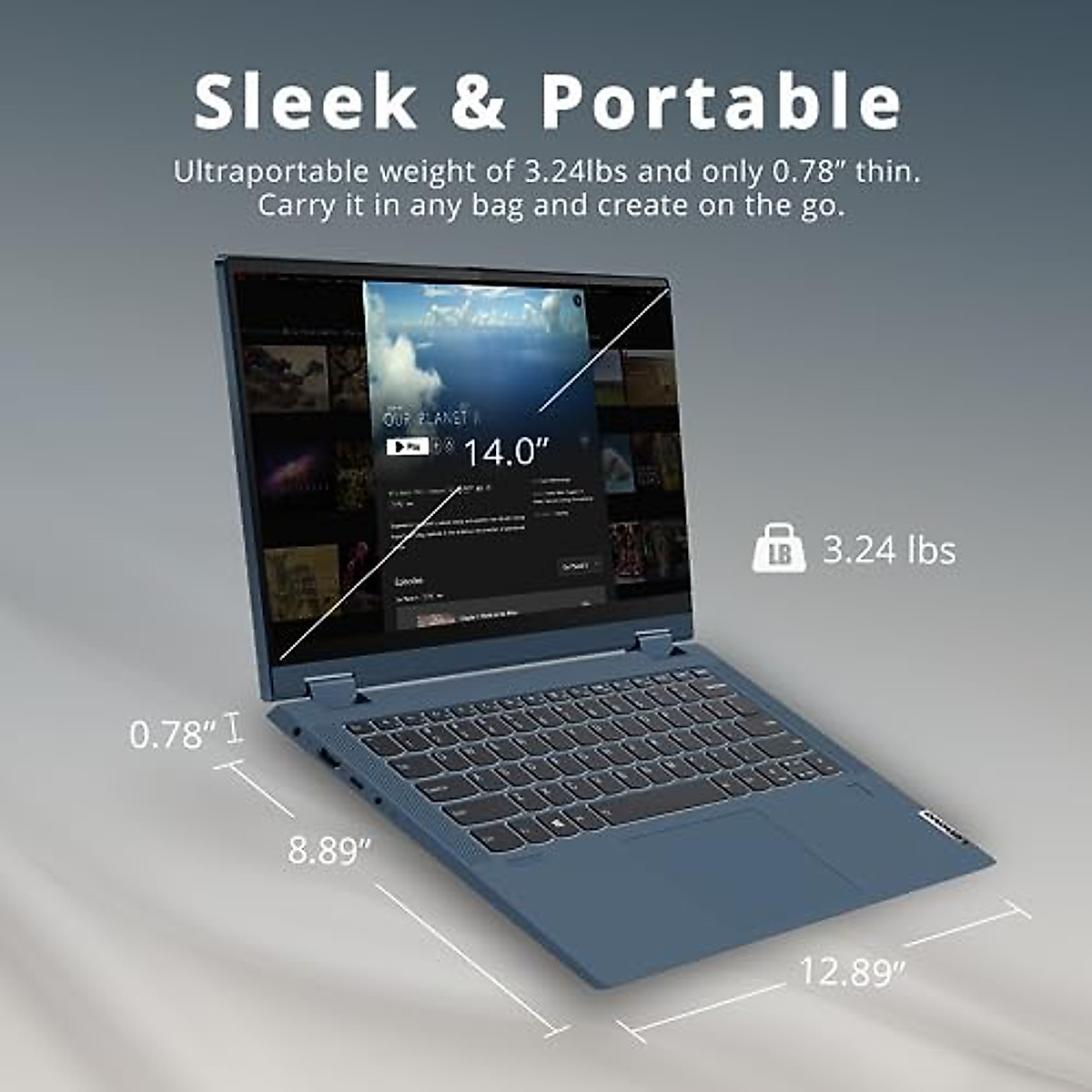 Lenovo IdeaPad Flex 5 14” FHD 2-in-1 Touchscreen Anti-Glare Laptop, AMD Ryzen 3-5300U, 4GB RAM, 128GB SSD, Backlit KB, FP Reader, Webcam with Shutter, Wi-Fi 5, Bluetooth, Blue, Win 11, 32GB USB Card