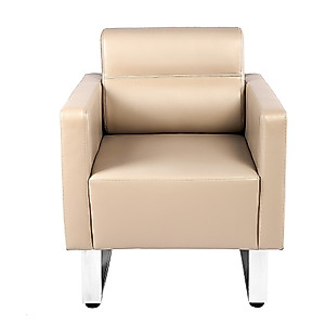 Dporticus Office Guest Reception Chair, Leather Waiting Room Chair with Arms and Soft Cushion, Modern Heavy Duty Lobby Sofa Chair with Stainless Steel Frame Hold Up to 400LBS (Beige)