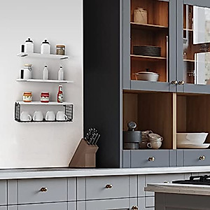 BORISI Floating Shelves Wall Mounted, Wood Bathroom Shelves Over Toilet with Paper Storage Basket, Rustic Farmhouse Wall Shelves for Wall Decor, Bedroom, Living Room, Kitchen,Pantry