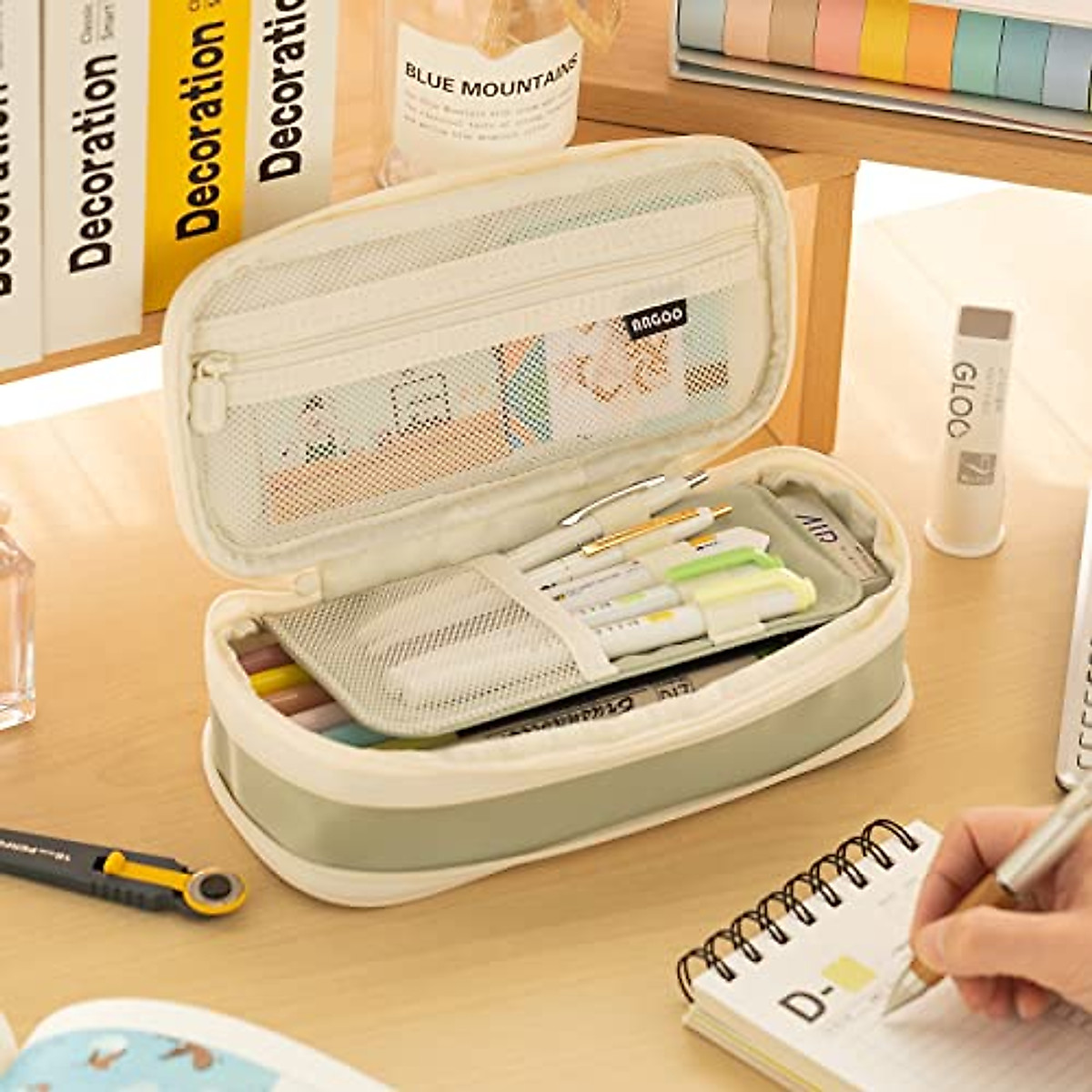 EASTHILL Big Capacity Pencil Case Large Pencil Pouch Stationery Pen Bag for Teen Girls-Green