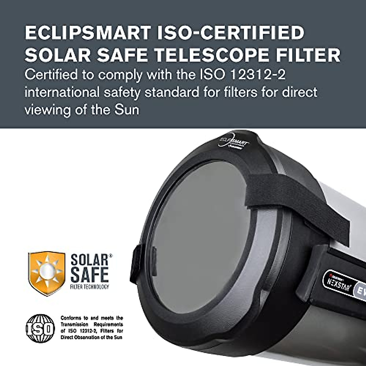 Celestron – EclipSmart Safe Solar Eclipse Telescope Filter – ISO 12312-2 Compliant – Works with 8” Schmidt-Cassegrain/EdgeHD Telescopes – Observe Eclipses & Sunspots – Secure Fit – Natural Orange Tint