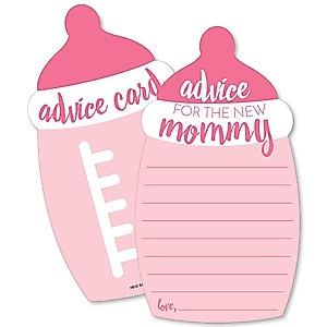 Big Dot of Happiness Baby Girl - Pink Bottle Baby Shower Advice Cards - Set of 20