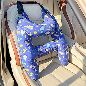 Car Pillow for Kids, H-Shape Car Seat Pillow for Kids, Portable Kids Travel Pillow, Adjustable Kids Neck Pillows for Long Trips (Dinosaur)