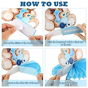 Teling 12 Pcs Bear Baby Shower Decorations Bear Centerpieces for Tables Blue Bear Honeycomb Centerpiece Gender Reveal Boy Baby Shower Table Decorations for Baby Boys Party Birthday