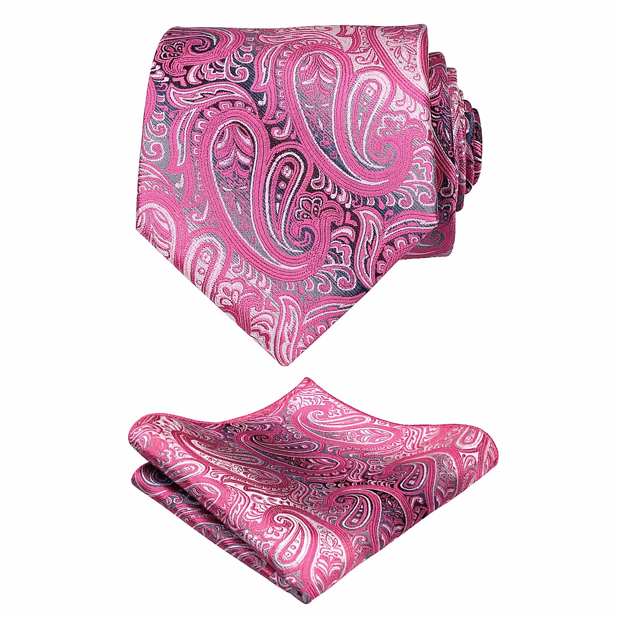Alizeal Paisley Men's Tie and Pocket Square Sets (59" Length x 3.5" Width, Rose Pink)