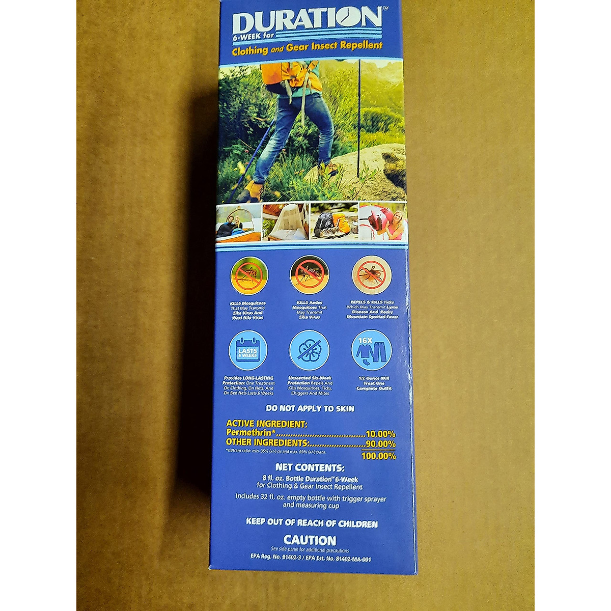 Duration-10% Permethrin 6week for Clothing & Gear Insect Repellent Treats 16 Sets of Clothing
