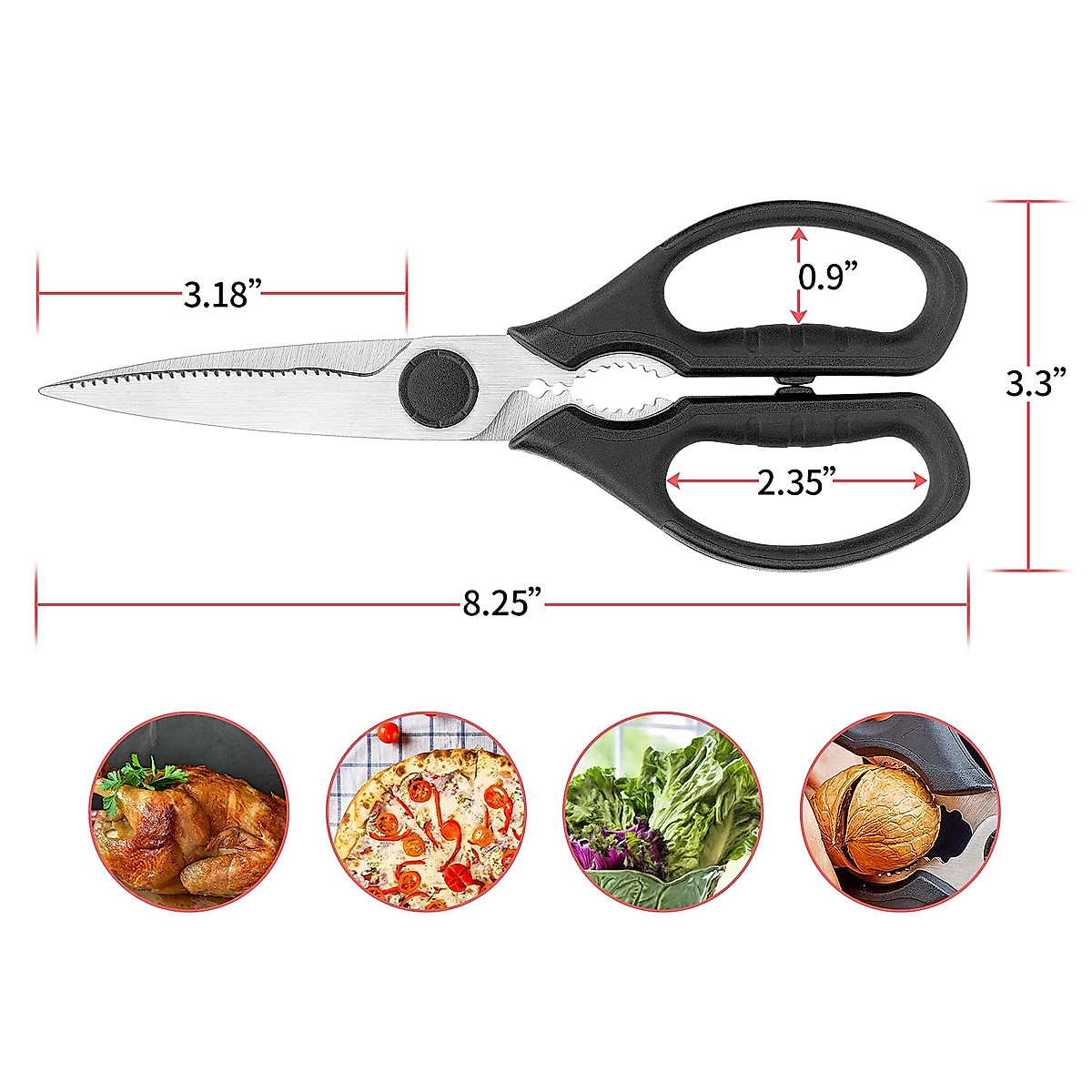 Multifunction Kitchen Scissors 2-Piece Set WELLSTAR, Heavy Duty Food Shears for Chicken Meat Vegetable Fish Herb Poultry Stainless Steel Cooking Scissors with Comfortable Handle Scissors Set (Black)