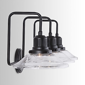 Austin Allen 9D318A Roan Urban/Industrial Clear Glass Wide Cone Bath Vanity Wall Mount Light Fixture, 3-Light 300 Total Watts, 11" H x 30" W, Matte Black