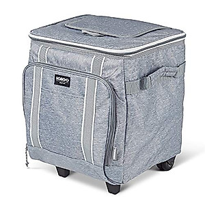 Igloo 40 Can Large Portable Insulated Soft Cooler with Rolling Wheels, Gray