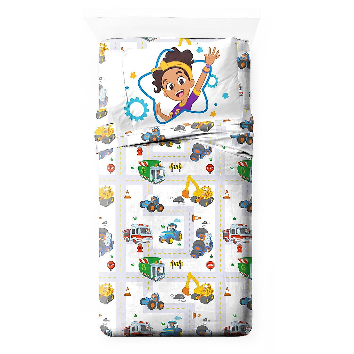 Jay Franco Blippi & Meekah Trucks Sheet Set - Toddler Size Sheet Set - Super Soft Kids Cartoon Vehicles 3 Piece Bedding Set - Microfiber Sheets