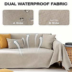 STACYPIK Waterproof Beige Sofa Cushion Covers Dog Couch Cover for 3-4 Cushion Couch Water Resistant Slipcover Furniture Protector Non-Slip Pet Protector Cover Leak Proof Couch Cover-71X134IN