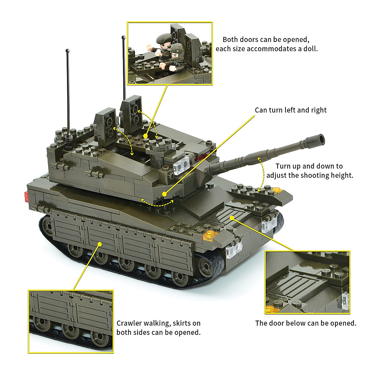 QLT Military Tank Building Blocks Set,Merkava WW2 Military Tank Armed Tank with 5 Soldier Figures,Toys Gift for Boys 8-12(343 Pcs)