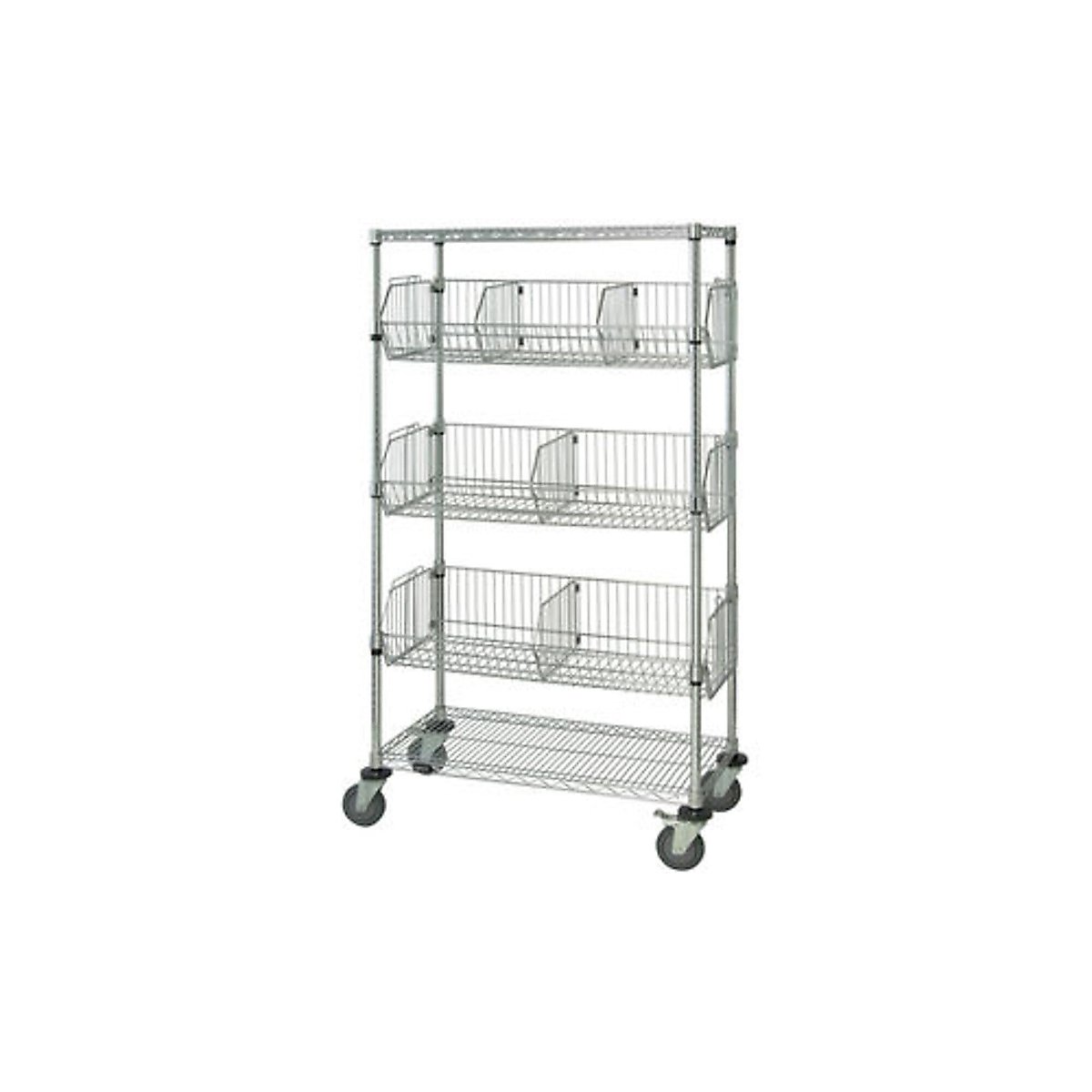 Quantum Storage Systems M2448BC6C 5-Tier Mobile Wire Basket Unit with 3 Baskets, Chrome Finish, 24" Width x 48" Length x 69" Height