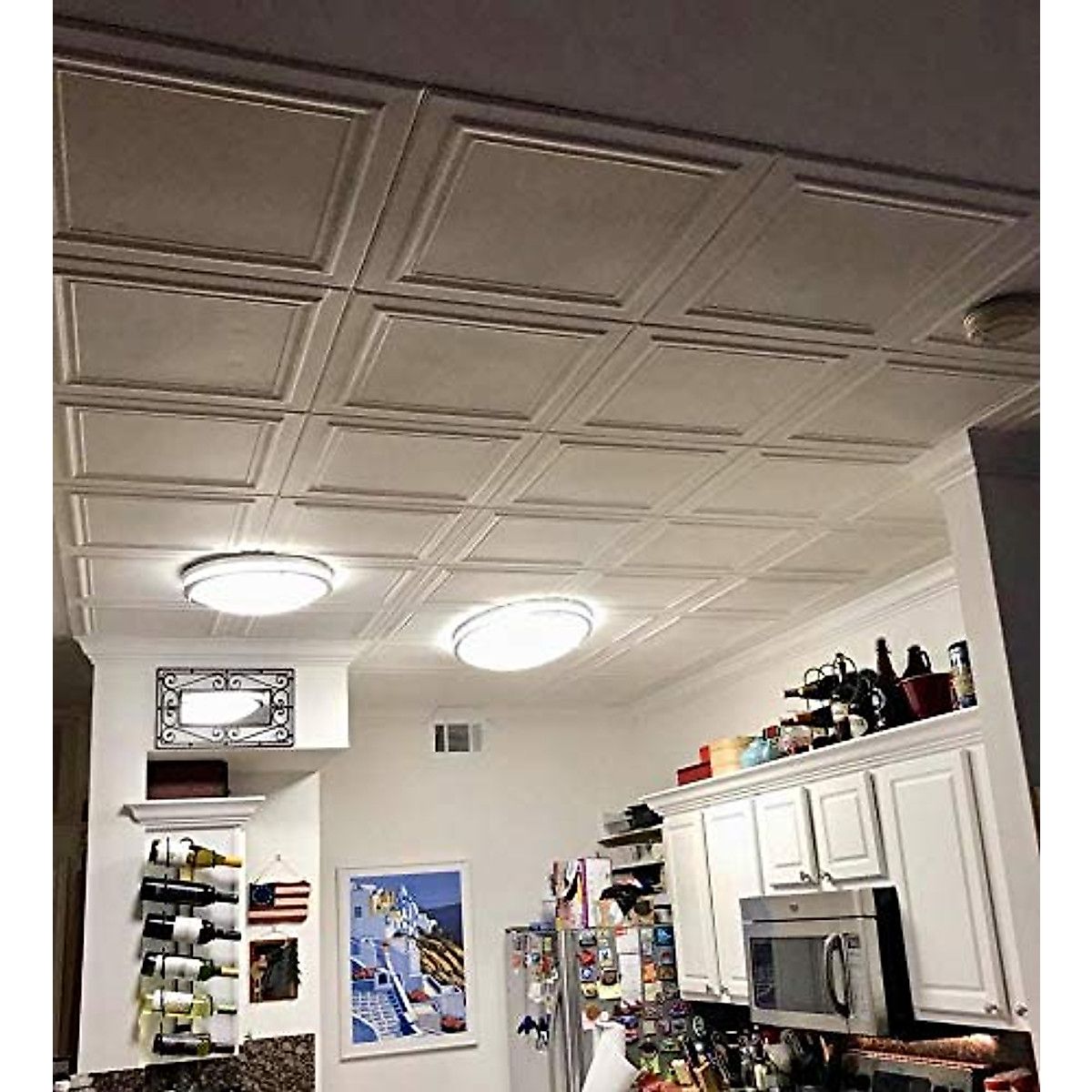 A La Maison Ceilings R24 Line Art Foam Glue-up Ceiling Tile (128 sq. ft./Case), Pack of 48, Plain White