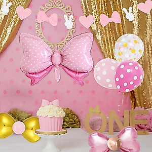 Pink Mouse Balloon Arch Kit for Cartoon Mouse Birthday Party Decorations for 1st 2nd 3rd Girls Kids, Pink Gold Rose Red Bow Heart Foil Balloons Banner for Baby Shower Oh Twodles Party Supplies