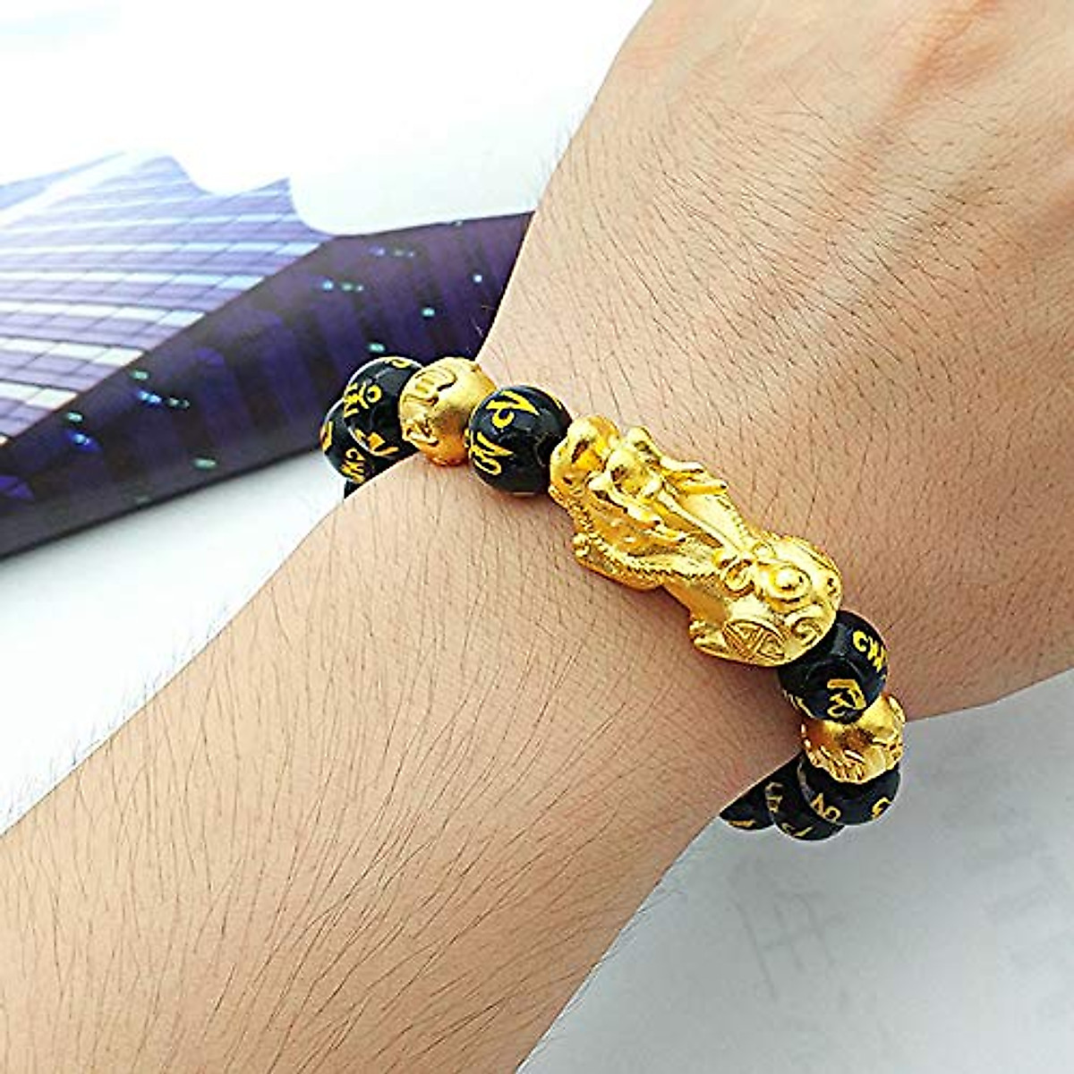 HiRinK 3Pcs Feng Shui Good Luck Bracelets- Lucky Charm Pi Xiu Pi Yao Bracelet Chinese Dragon Attract Good Luck and Wealth Jewelry Adjustable Elastic for Men Women