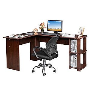 INXXCOROO Basyll L-Shaped Corner Desk Home Office Workstation with Hutch Bookshelves - Sturdy Wooden Computer Table for Laptop and Study