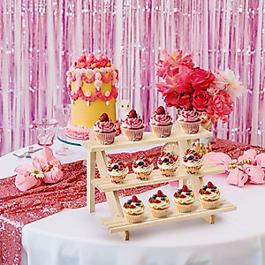 Coloch 3 Tier Wooden Cupcake Stand, Rustic Retail Display Riser Jewelry Holder Stand, for Cupcakes, Desserts, Brooch, Bracelet, Tabletop Jewelry Display, 15.8 x 9x 10.2 Inch