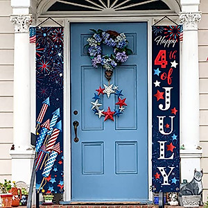 AnyDesign Happy 4th of July Porch Sign Independence Day Door Banner Patriotic Stars Stripes Firework Door Sign Hanging Door Banner for Memorial Day Party Supplies Home Wall Decoration, 12 x 72 Inch