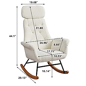 Wirrytor Modern Nursery Rocking Chair, Teddy Fabric Upholstered Glider Rocker Chair, Rocking Accent Chair with High Backrest Armchair Comfy Side Chair for Living Room Bedroom Home Offices(Teddy Beige)