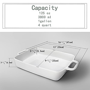 FLORWOD Large Baking Dish 9x13 Oven Dish Baking Lasagna Pan with Handles, White Porcelain Casserole Dish Oven Safe for Cake, Banquet and Daily Use, 4 Quart