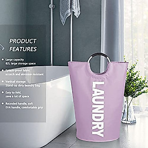 Cutyoung Large Laundry Basket, Laundry Bin Dirty Clothes Tall Laundry Hamper Collapsible with Handles (Violet, 82L)