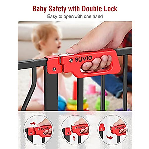Syvio Baby Gate for Stairs and Door Ways, Dog Gates for The House 29" to 39" with Auto-Close, Pet Gate for Indoor with Wall Protectors and Extenders, No Drilling (Black)
