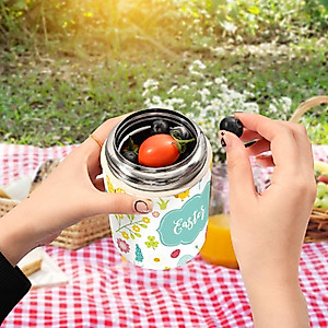 Set Easter Design Elements Eggs Chicken Kids Womens Insulated Food Jar Containers with Spoon 17oz/500ml Lunch Box Containers Stainless Steel Vacuum Keep Warm Lunch Containers for Office Accessories