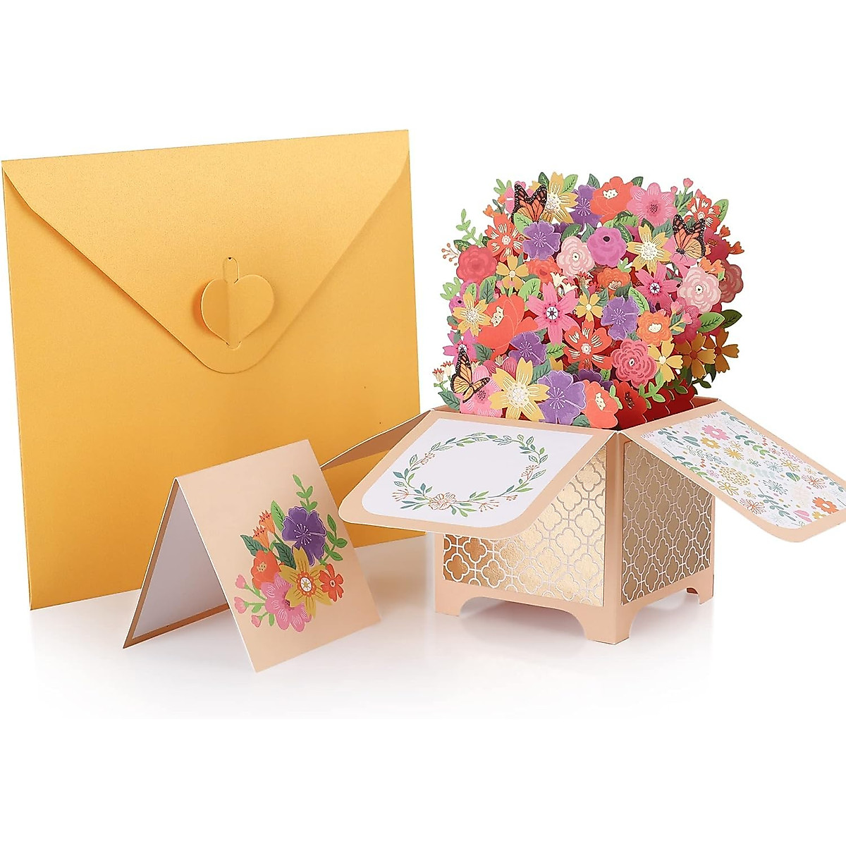 Giiffu Flower Pop Up Card, Colorful Flowers & Butterflies, Handmade 3D Greeting Cards For Her with Note Card and Envelope for All Occasion, Mothers Day, Thanksgiving, Thank You Card(7" x 6.7")