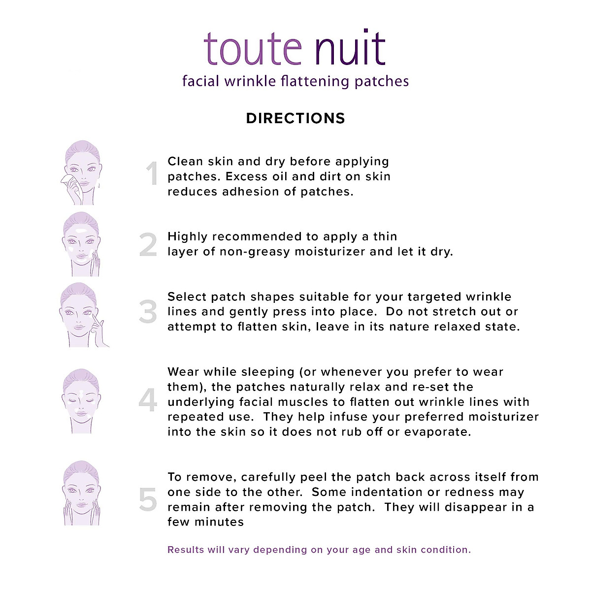 Toute Nuit Facial Wrinkle Patches, Face Tape, Jet, Unisex, Extra Large Frown Lines and Forehead Coverage, 20 Patches