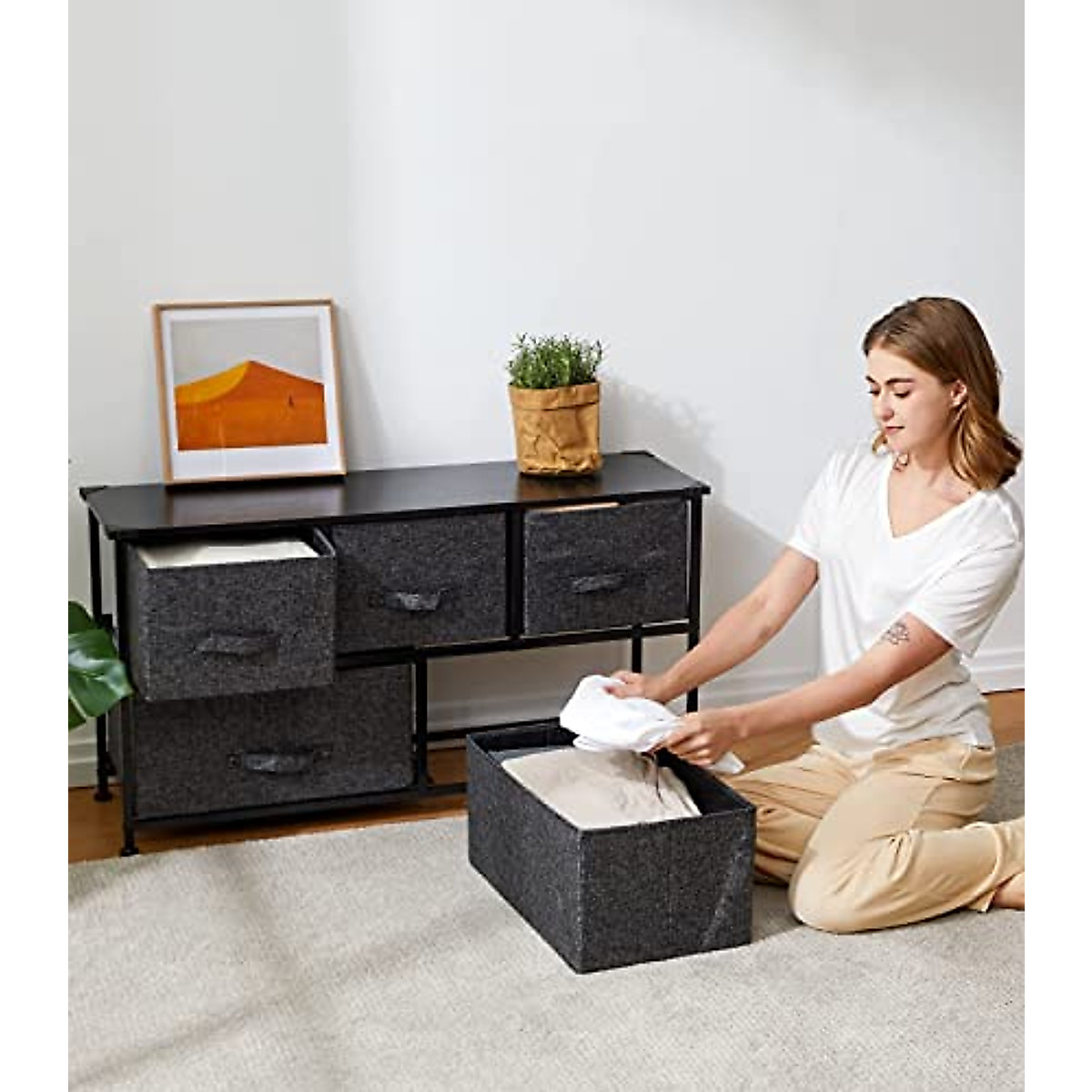 Pipishell 3 Drawers Fabric Dresser,5 Drawer Organizer Unit Fabric Dresser for for Bedroom Closets, Living Room, Nursery Room, Hallway