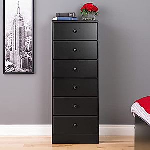 Prepac Astrid 6 Drawer Dresser for Bedroom, Tall Chest of Drawers, Bedroom Furniture, Clothes Storage and Organizer, 16.75" D x 20" W x 52.25" H, Black, BDBH-0401-1