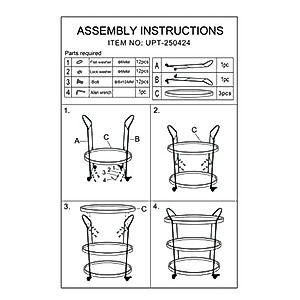 The Urban Port 23-Inch Wood Bar Cart with 3-Tier Storage Trays and Metal Frame, Brown and Black