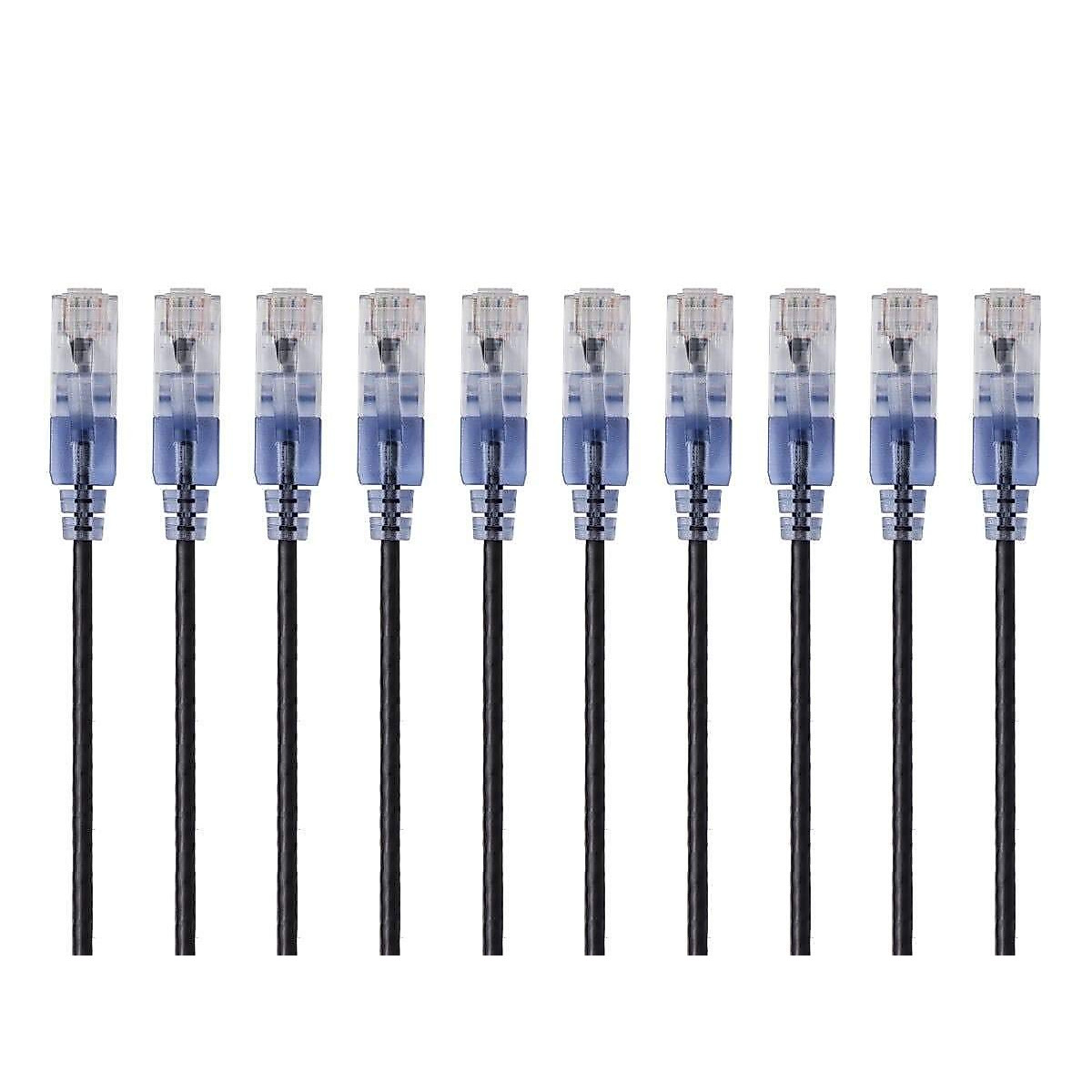 Monoprice Cat6A Ethernet Patch Cable - Snagless RJ45, 550Mhz, 10G, UTP, Pure Bare Copper Wire, 30AWG, 10-Pack, 1 Feet, Black - SlimRun Series