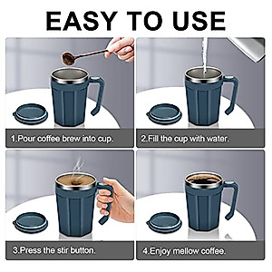 LeadYuantop Auto Self Stirring Coffee Mug, 18 oz Automatic Magnetic Electric Mixing Cup Stainless Steel Travel Cup for Coffee, Chocolate, Milk, Tea, Office, Home, Kitchen, (Blue)