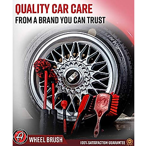 Adam's Wheel Brush – Car Detailing Brush for Wheel Cleaner & Rim Cleaner Detailing Supplies | Soft Bristles & Rubberized Short Handle Brush Kit for Brake Dust Car Wash Care