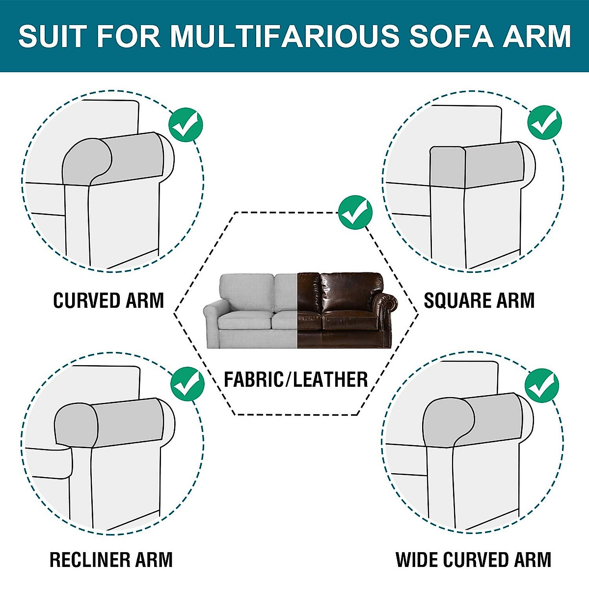 Turquoize Stretch Armrest Covers for Chairs and Sofas Couch Arm Covers for Sofa Spandex Jacquard Armrest Covers Anti-Slip Furniture Protector Washable Armchair Slipcovers for Recliner Set of 2, Brown