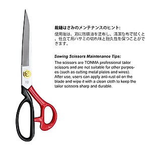 TONMA JP True Left Handed Fabric Scissors [Made in Japan] 10 Inch Heavy Duty Sewing Scissors, Industrial Japanese Steel Dressmaker Tailor Shears for Cutting Clothes Fabric Denim Leather
