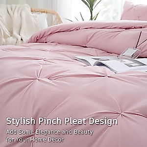 DOWNCOOL King Size Comforter Set - Pintuck Bedding Comforter Sets, 3-Piece Set, 1 Pinch Pleated Comforter and 2 Pillowcases, Soft Bedding Comforters & Sets for All Season, Pink Comforter King Size