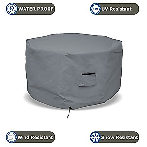 Octagon Fire Pit Cover 12 Oz Waterproof - 100% Weather Resistant Outdoor Fire Pit Table Cover with Air Pocket & Drawstring for Snug Fit (20" H x 42" D, Grey)