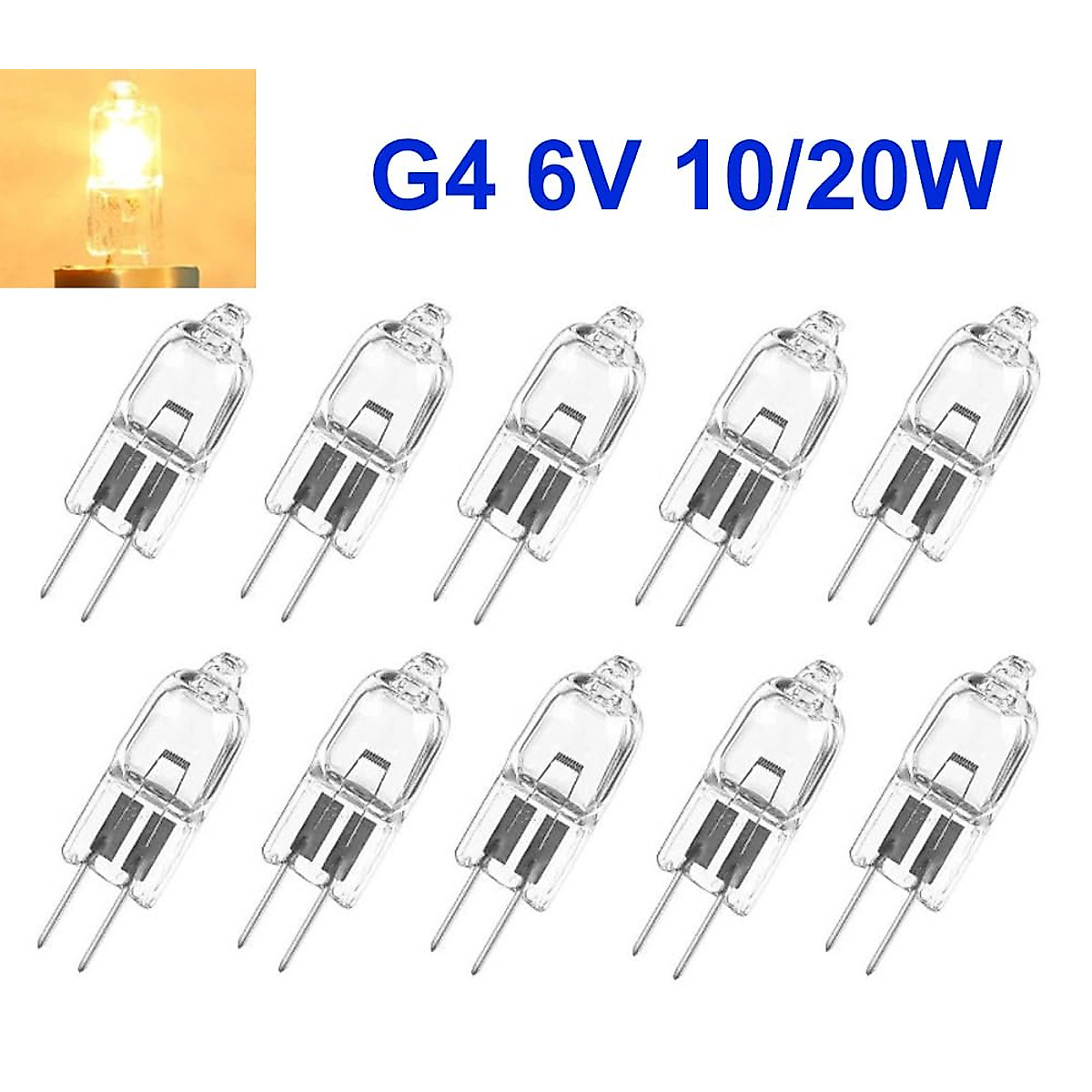10x G4 6V 10W/20W Halogen Light Bulbs 6 Volt 10/20 Watt Dimmable 2700K for Landscape/Desk Lamp (10, watts)