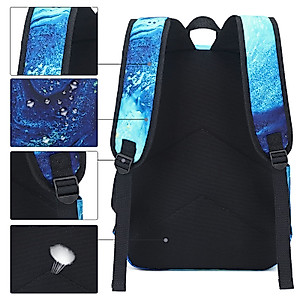 School Backpack Teens Boys Girls Cute Bookbag Schoolbag fit 15inch Laptop Insulated Lunch Bag for Elementary Kids Travel Daypack (Marble 41-Blue)